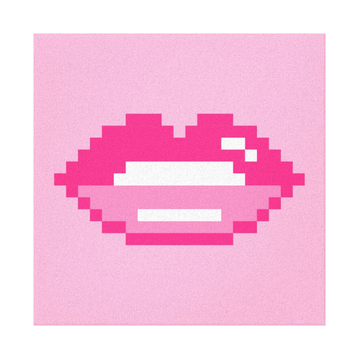 Modern pink lips kiss pixel art canvas print | Zazzle.com