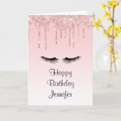 Modern Pink Liquid Glitter & Eyelashes Birthday Card | Zazzle