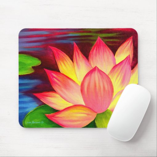 Modern Pink Lotus Flower Painting Floral Mouse Pad | Zazzle