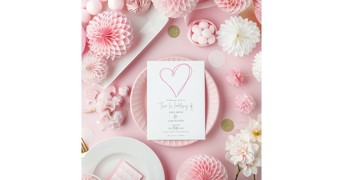 Modern pink love heart wedding invitation | Zazzle