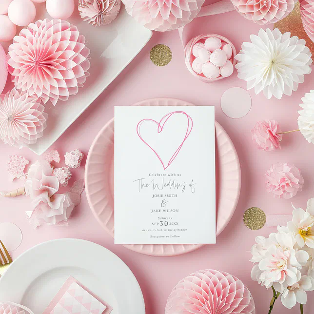Modern pink love heart wedding invitation | Zazzle