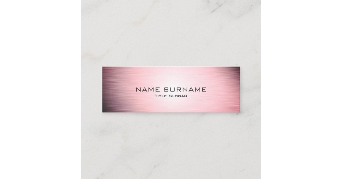 Modern Pink Metallic Brushed Mini Business Card | Zazzle