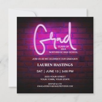 Modern Pink Neon 2023 Photo Graduation Party Invitation | Zazzle