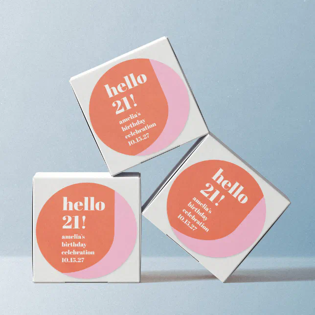 Modern Pink Orange Cute Bold 21st Birthday Custom Classic Round Sticker ...