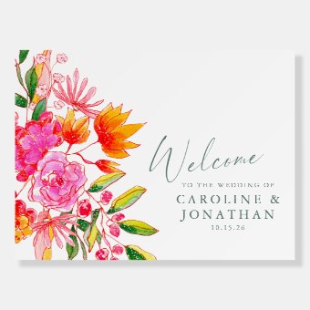 Modern Pink Orange Floral Wedding Welcome Foam Board | Zazzle