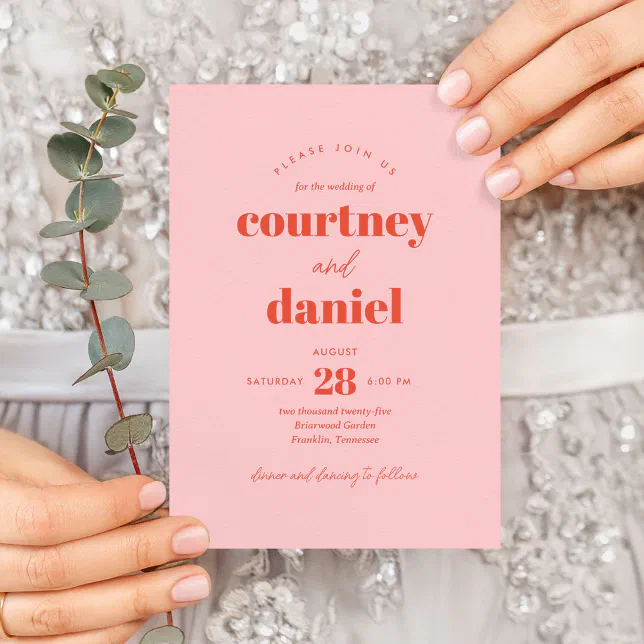 Modern Pink Orange Trendy Mix Match Wedding Invitation | Zazzle