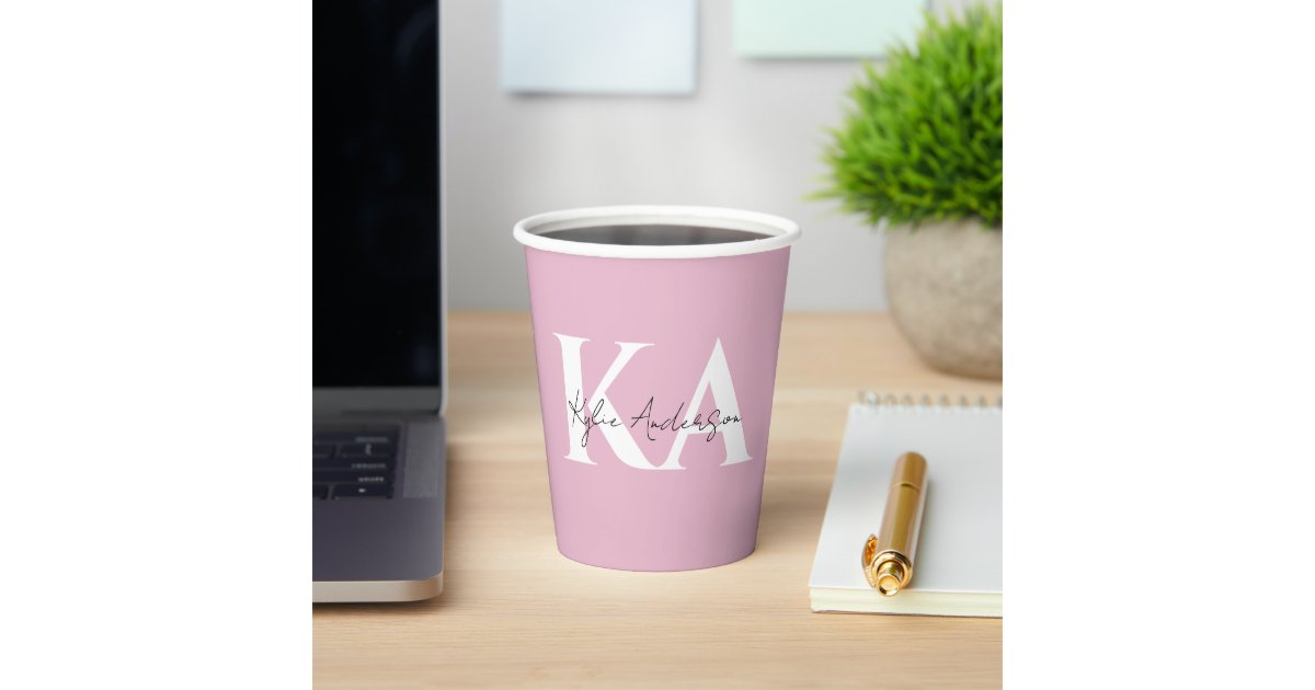Modern Pink Personalized Monogram Name - Paper Cups | Zazzle