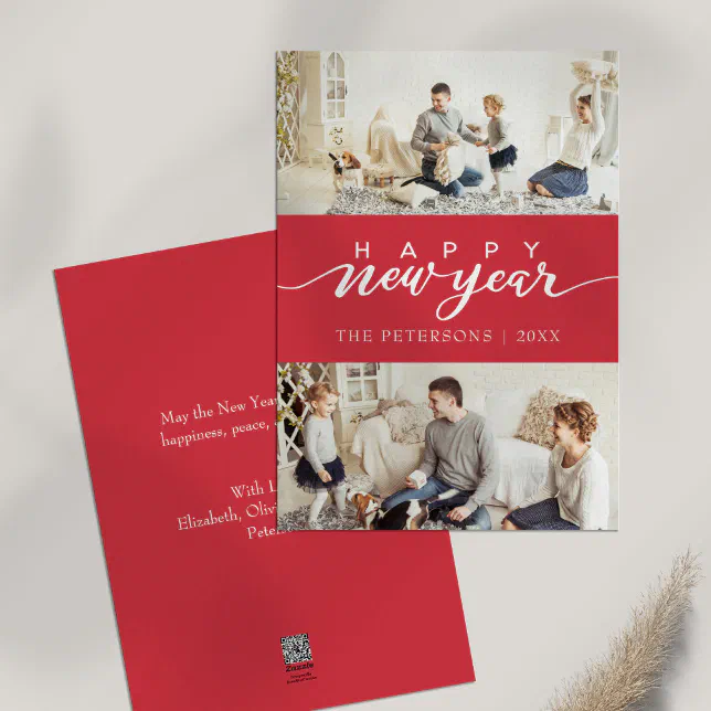 Modern Pink Photo Collage New Year Holiday Card | Zazzle