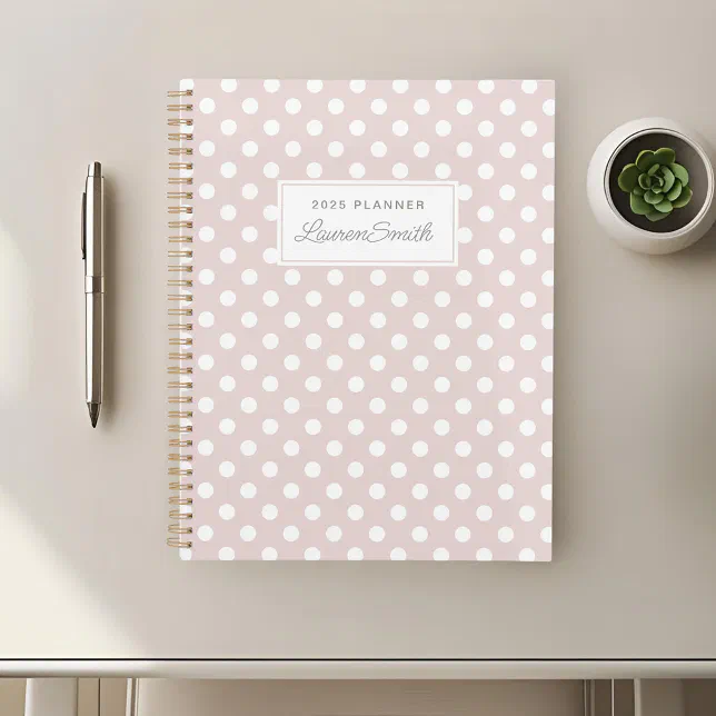 Modern Pink Polka Dots Planner | Zazzle