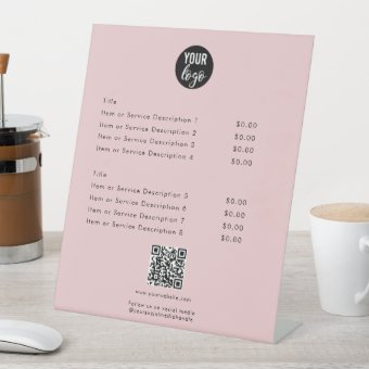 Modern Pink Price List QR Code Social Media Pedestal Sign | Zazzle