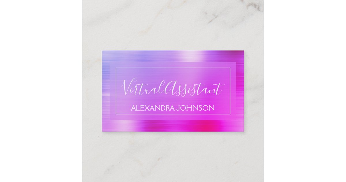 Modern Pink Purple Foil Virtual Assistant Business Card | Zazzle