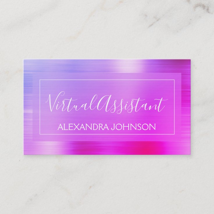 Modern Pink Purple Foil Virtual Assistant Business Card | Zazzle