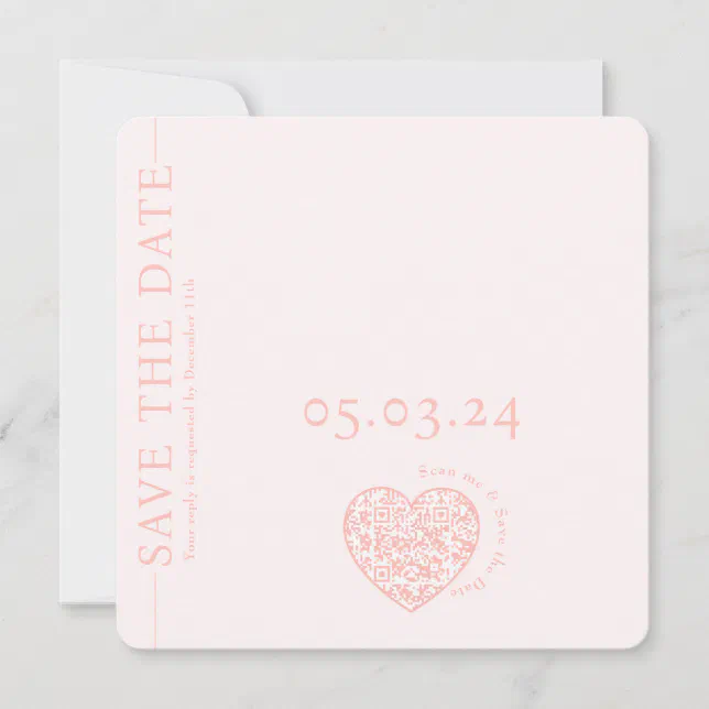 Modern Pink QR code heart Wedding Save the Date | Zazzle