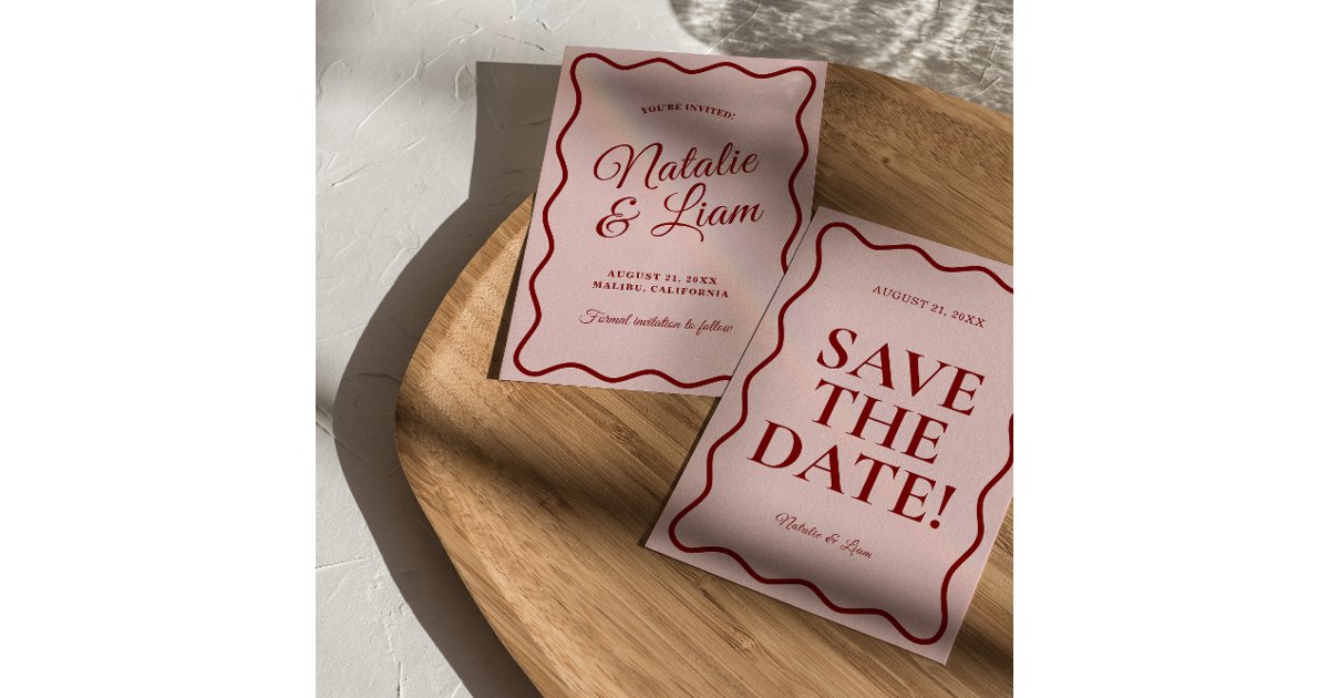 Modern Pink Red Bright Funky Bold Retro Wedding Save The Date | Zazzle