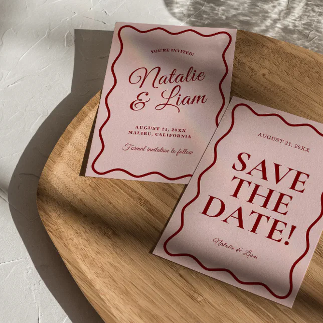 Modern Pink Red Bright Funky Bold Retro Wedding Save The Date | Zazzle