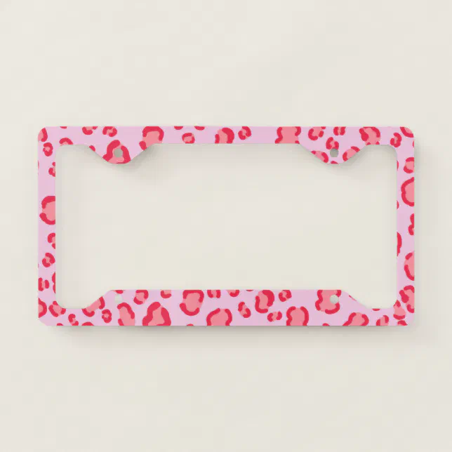 Modern pink red leopard spots pattern illustration license plate frame ...