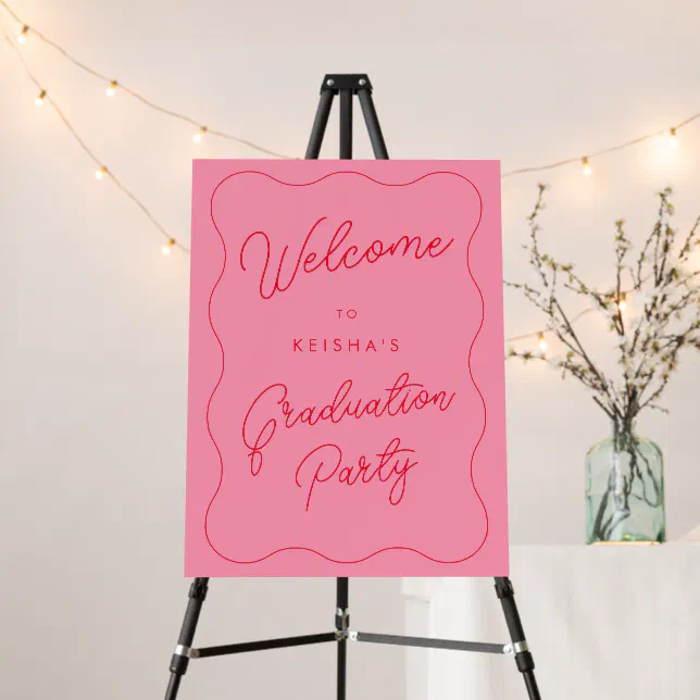 Modern Pink & Red Squiggle Graduation Welcome Foam Board | Zazzle