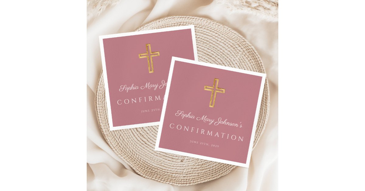 Modern Pink Religious Cross Girl Confirmation Napkins | Zazzle