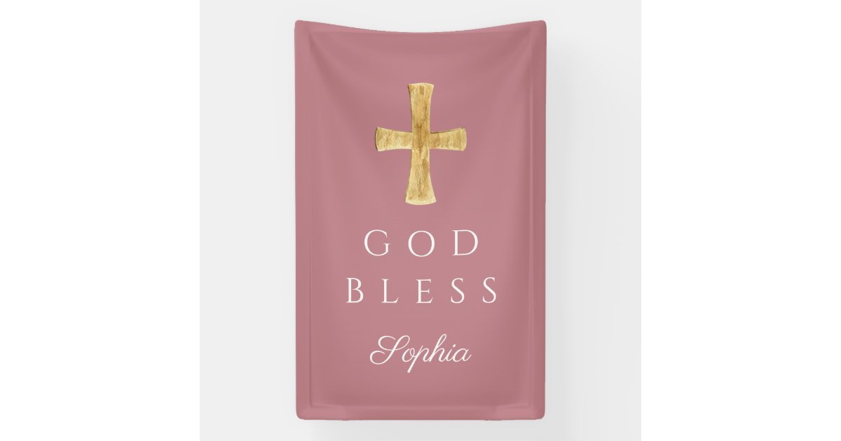 Modern Pink Religious Cross Girl God Bless Banner | Zazzle