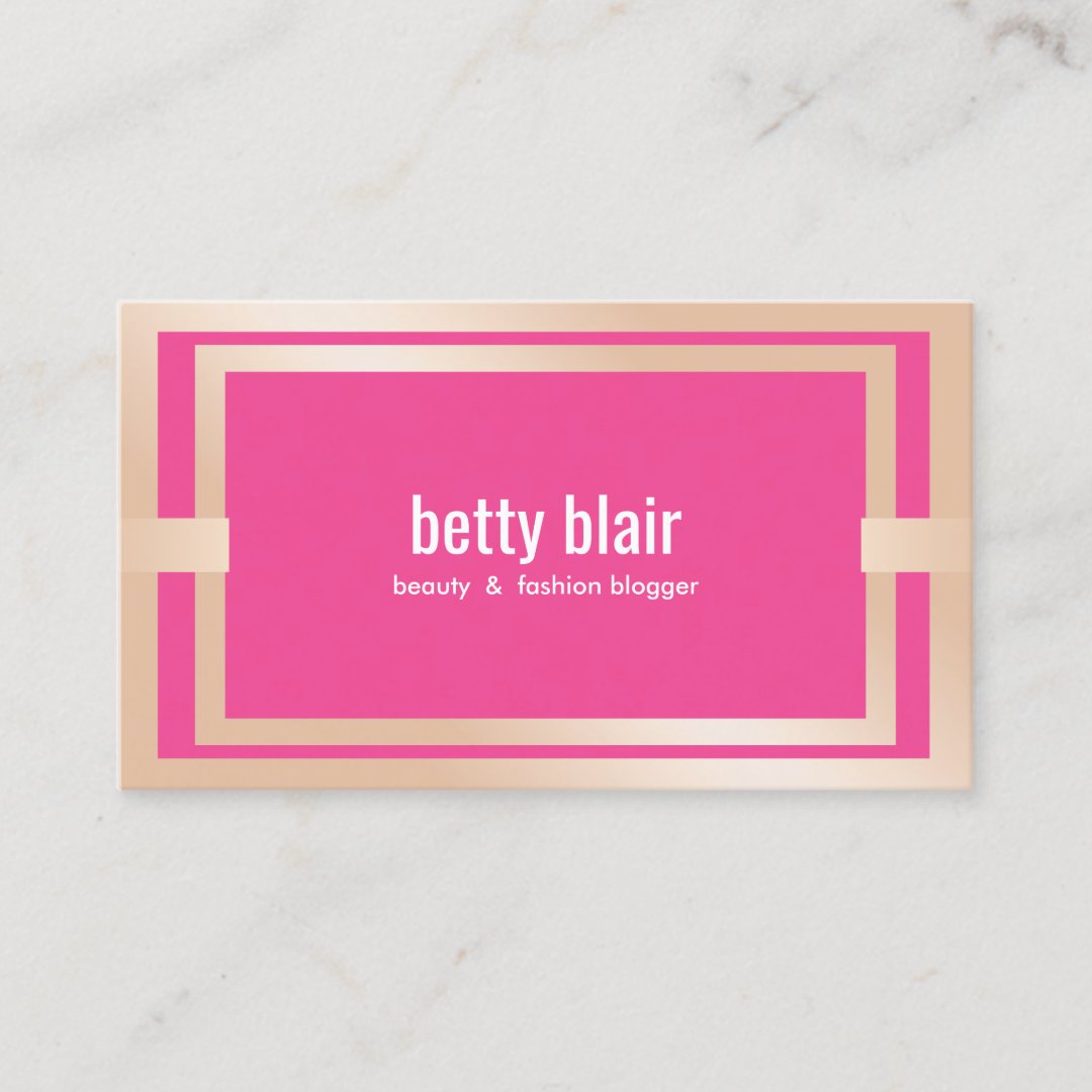 Modern Pink Rose Gold Beauty and Fashion Blogger Business Card | Zazzle