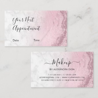 Modern pink rose gold glitter marble makeup artist appointment card ...