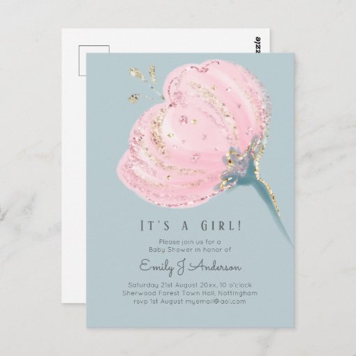 Modern Pink Rose Its A Girl Baby Shower Postcard | Zazzle