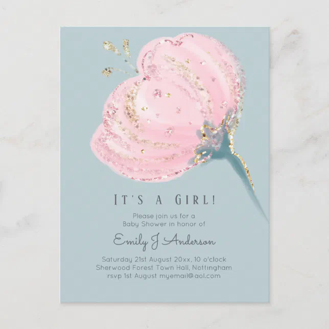 Modern Pink Rose Its A Girl Baby Shower Postcard | Zazzle