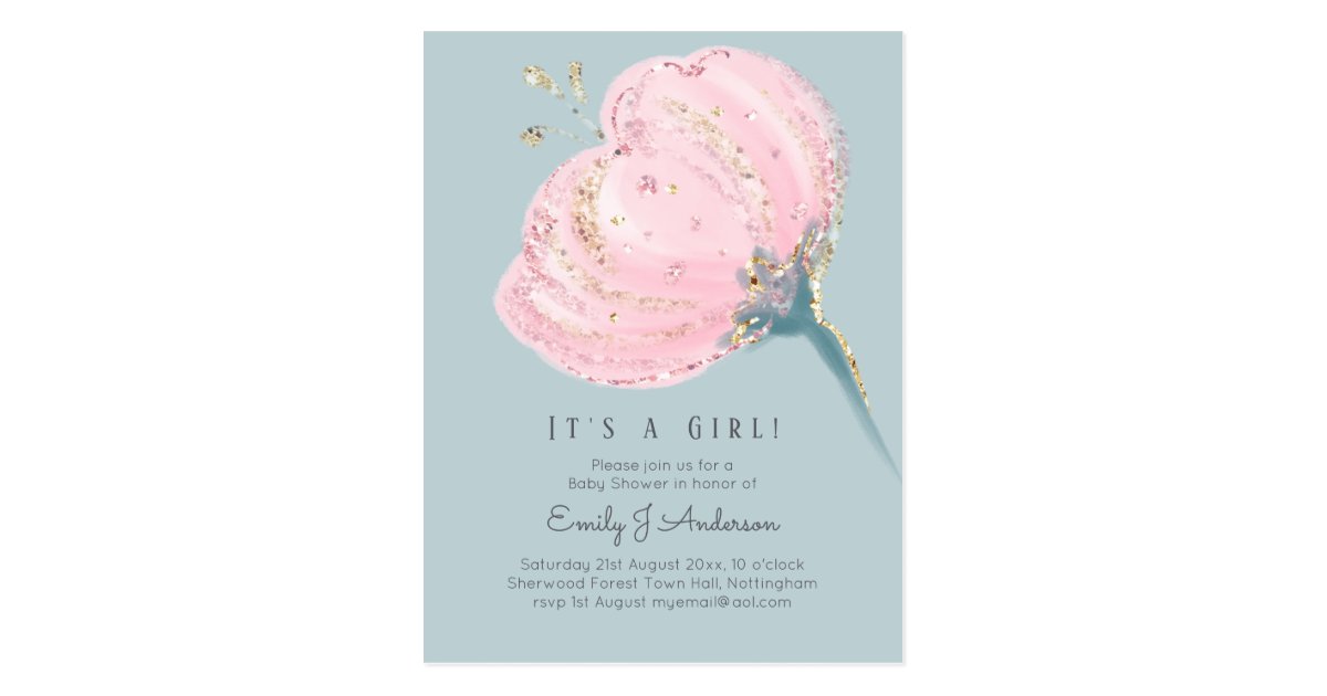 Modern Pink Rose Its A Girl Baby Shower Postcard | Zazzle.com