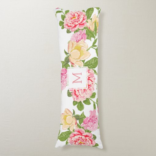 Modern Pink Roses 7 Yellow Flower Illustration Body Pillow | Zazzle