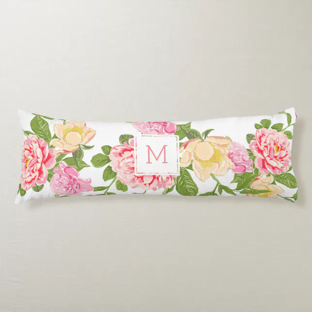 Modern Pink Roses 7 Yellow Flower Illustration Body Pillow | Zazzle