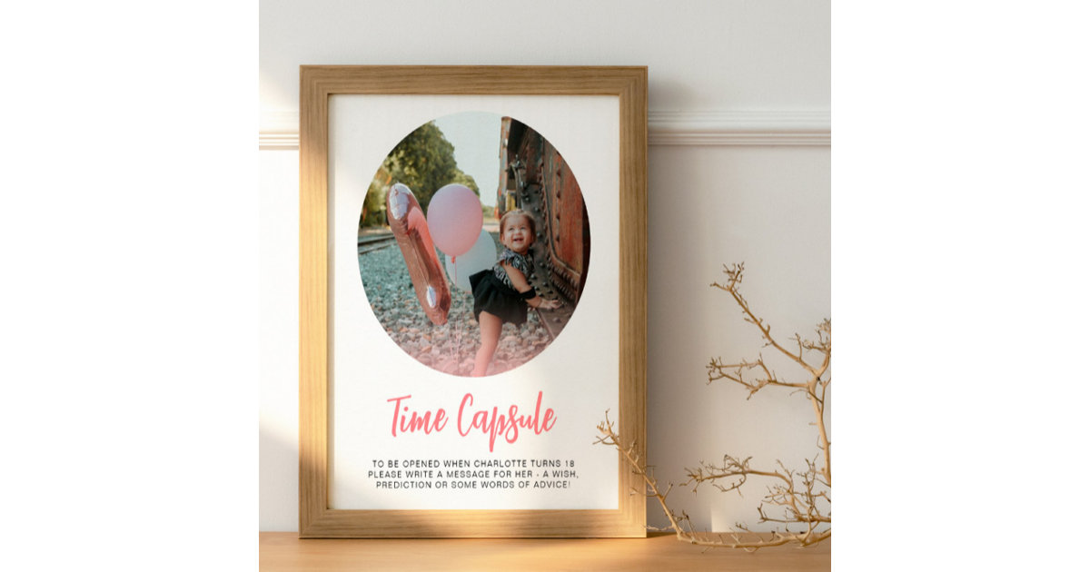 Modern Pink Round Photo Time Capsule Poster | Zazzle