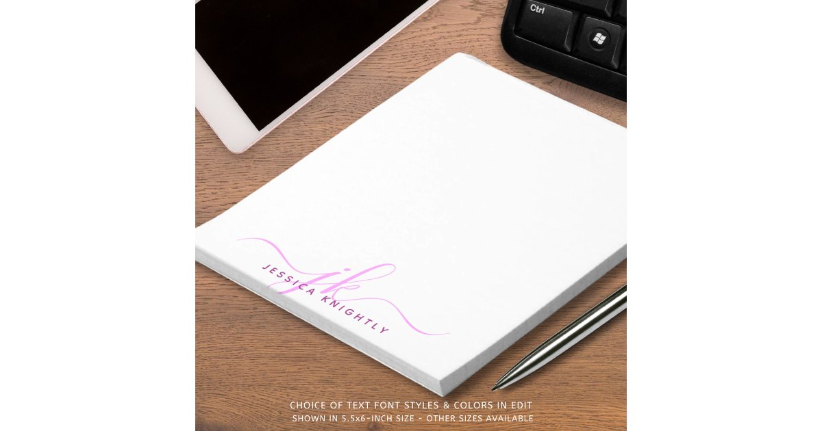Modern Pink Script Monogram Initials Notepad | Zazzle