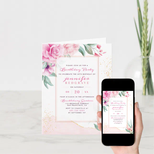 Modern Pink Trendy Blooms Floral Birthday Party Invitation | Zazzle