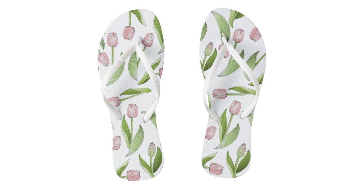Modern Pink Tulip Flower Pattern Flip Flops | Zazzle