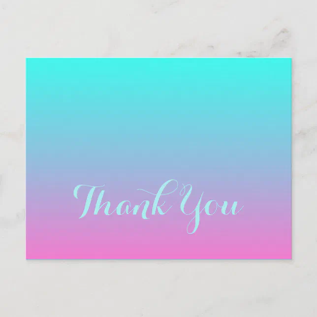 modern pink turquoise ombre wedding thank you postcard | Zazzle