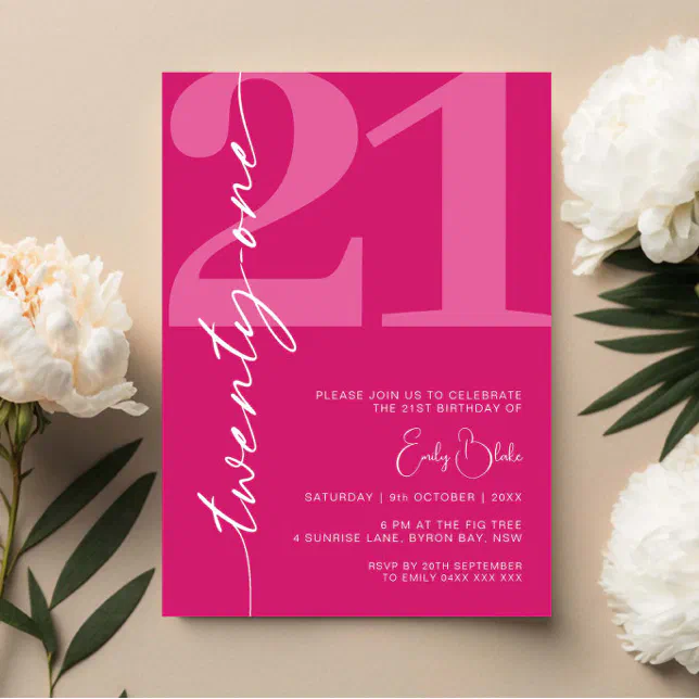 Modern Pink Twenty One 21st Birthday Party Invitation | Zazzle