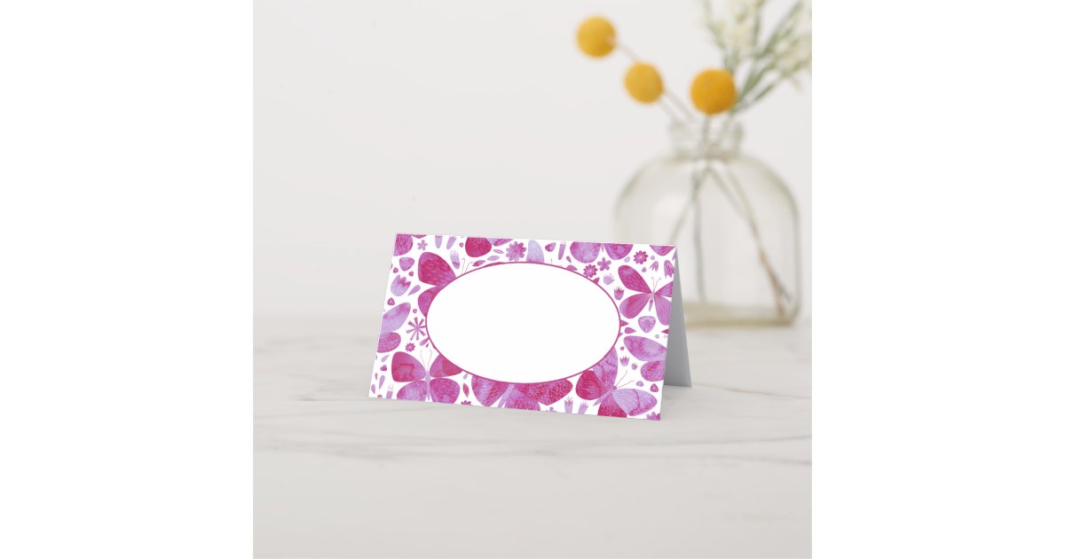 Modern Pink Watercolor Butterfly Place Card | Zazzle