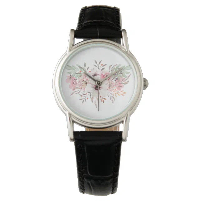 Modern Pink Watercolor Floral Women's Watch | Zazzle