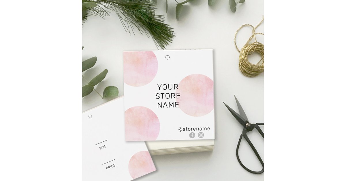 Modern Pink Watercolor Square Boutique Price Tag | Zazzle