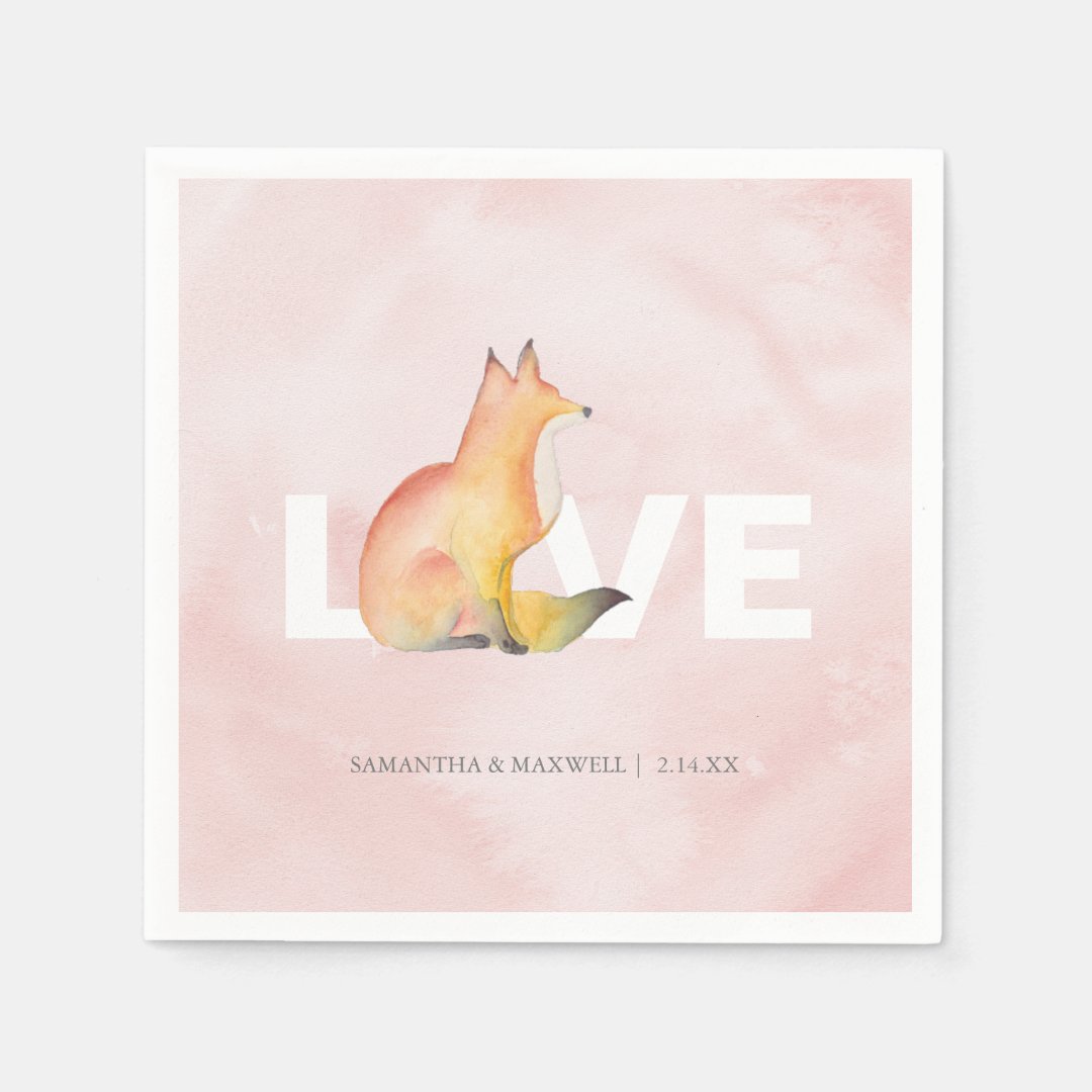 Modern Pink Watercolor Woodland Fox Themed Napkins | Zazzle