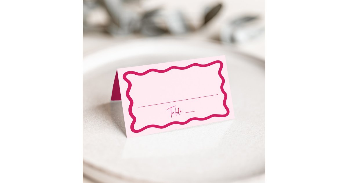 Modern Pink Wavy Frame Wedding Place Card | Zazzle