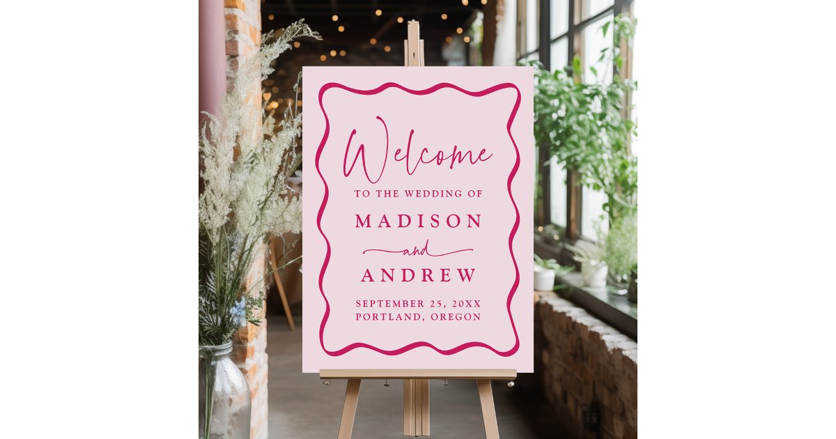 Modern Pink Wavy Frame Wedding Welcome Sign | Zazzle