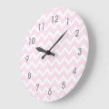 Modern Pink & White Chevron Clock - gray numbers | Zazzle