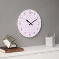 Modern Pink & White Chevron Clock - gray numbers | Zazzle