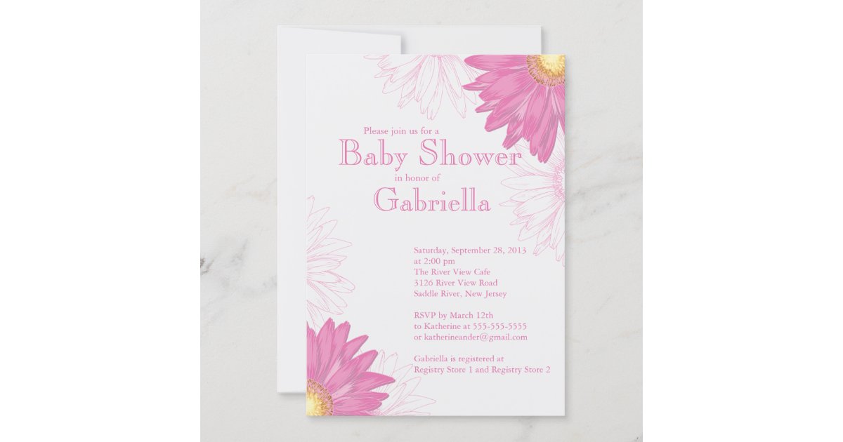Modern Pink & White Gerbera Daisy Baby Shower Invitation | Zazzle