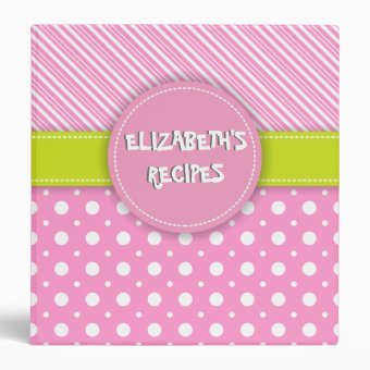 Modern pink, white, green polka dot & stripes binder | Zazzle