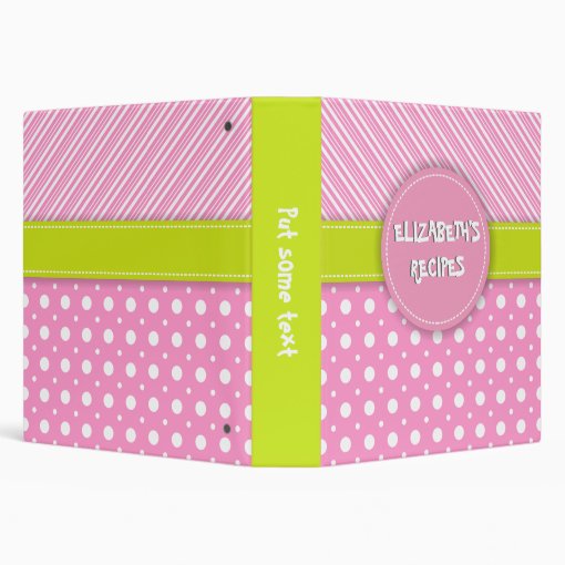 Modern pink, white, green polka dot & stripes binder | Zazzle
