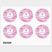 Modern Pink White Pattern Monogram Custom Classic Round Sticker | Zazzle