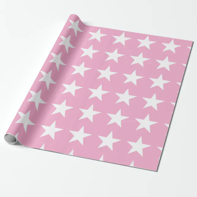 Modern Pink White Stars Cute Design Elegant Gift Wrapping Paper | Zazzle