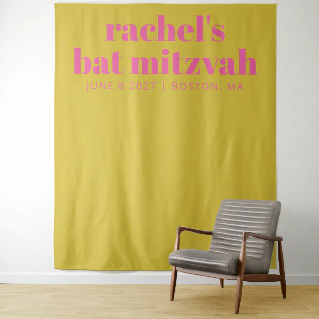 Modern Pink Yellow Cute Bat Mitzvah Photo Backdrop | Zazzle